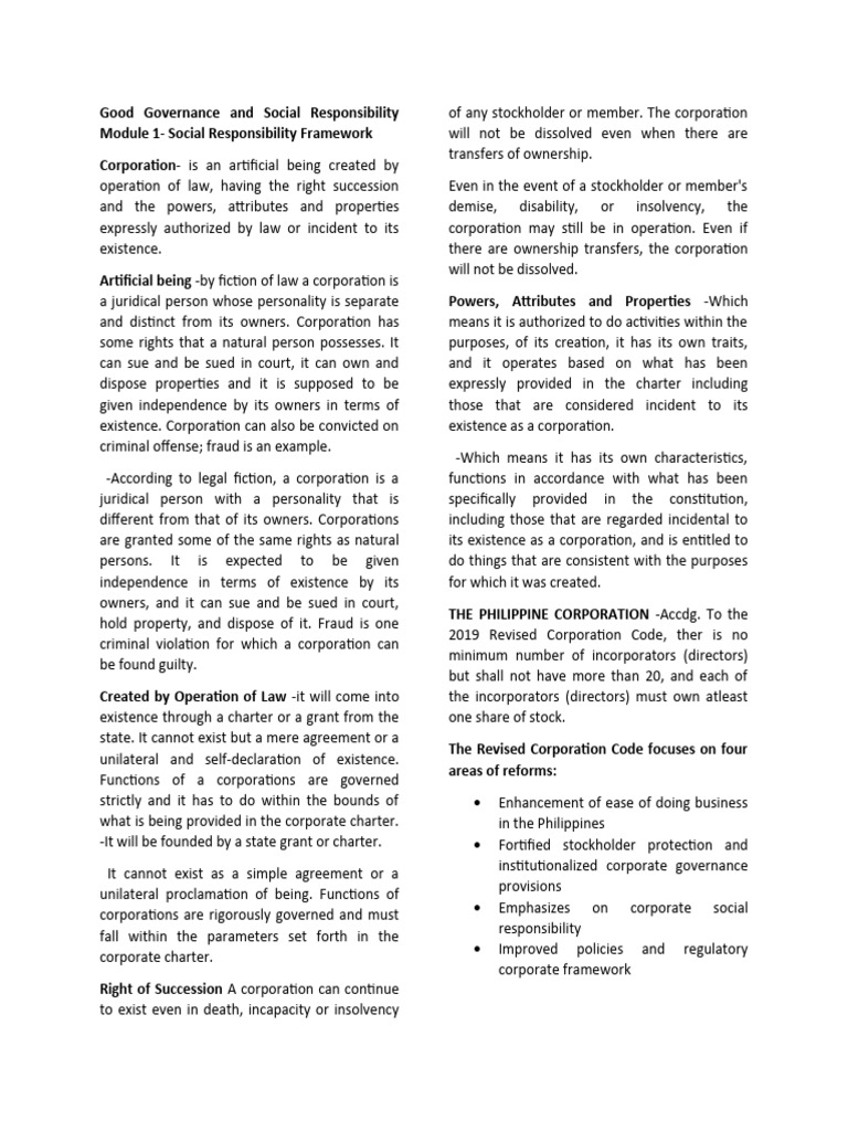 Good Governance and Social Responsibility LESSON 1 &2 | PDF | Stocks ...