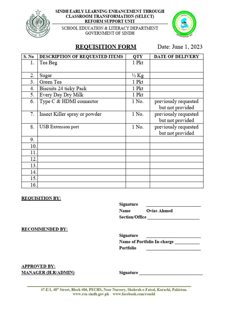 Requisition Form | Download Free PDF | Drink | Foods