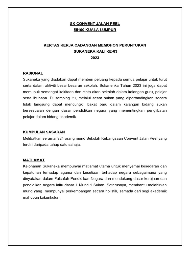 Kertas Kerja Sukaneka Sekolah | PDF