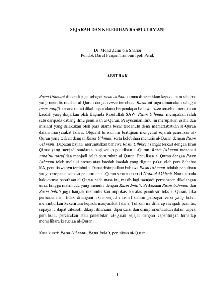 Sejarah Dan Kelebihan Rasm Uthmani | PDF | Agama & Spiritualitas