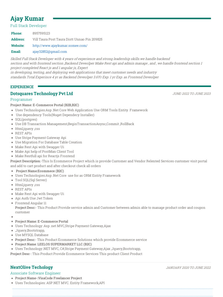 Ajay Kumar .Net Full Stack Resume-3 | PDF | J Query | Entity Framework