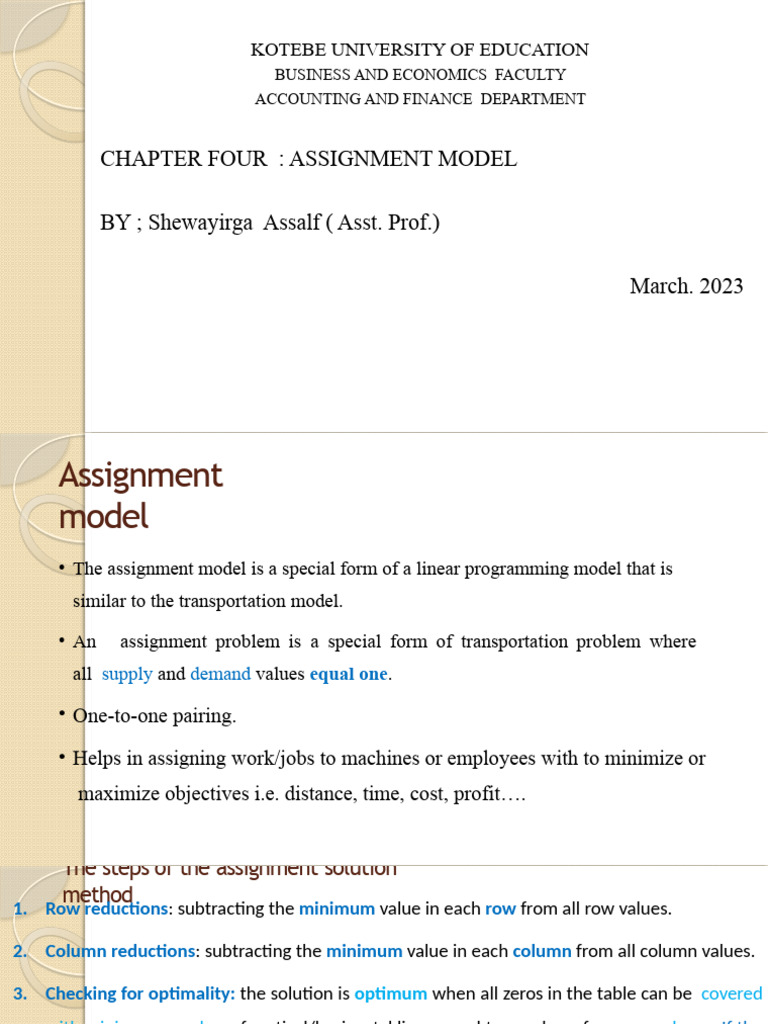 Chapter 4 Assignment Model | PDF | Mathematical Optimization ...