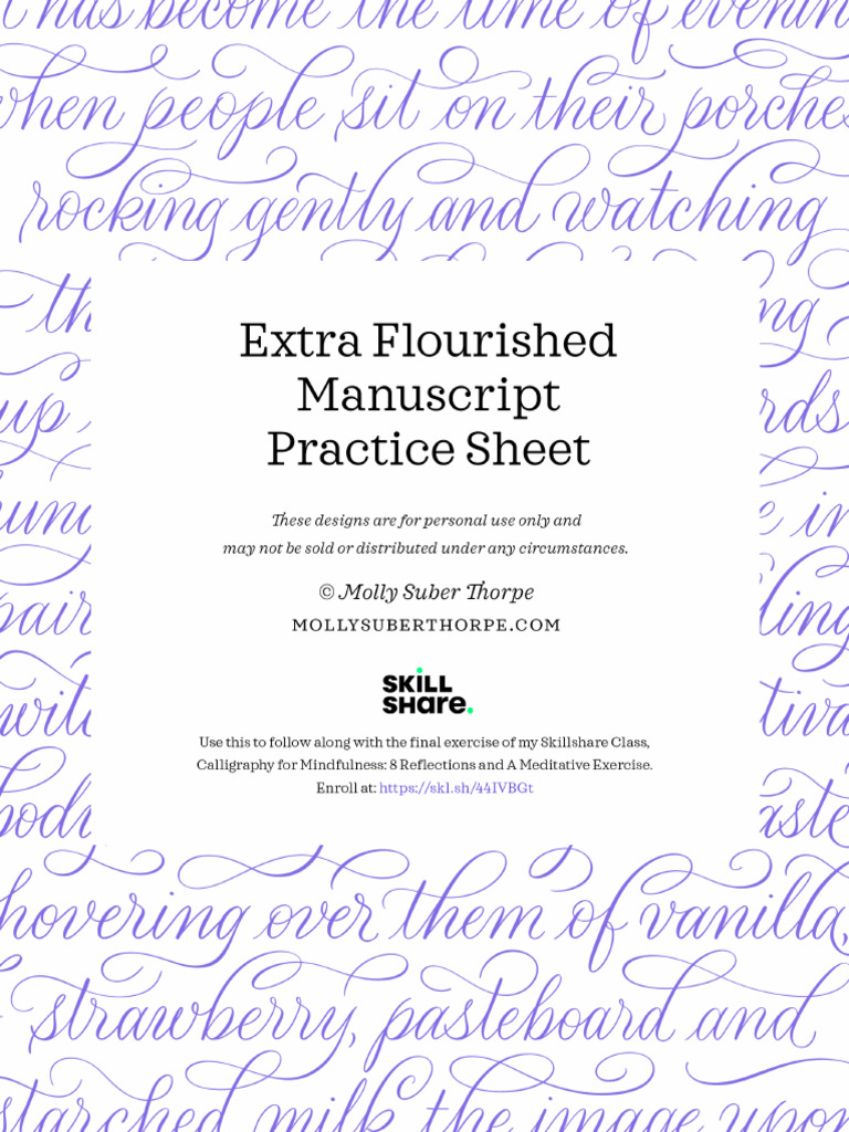 Extra Flourished Manuscript Practice Sheet - US Letter | PDF