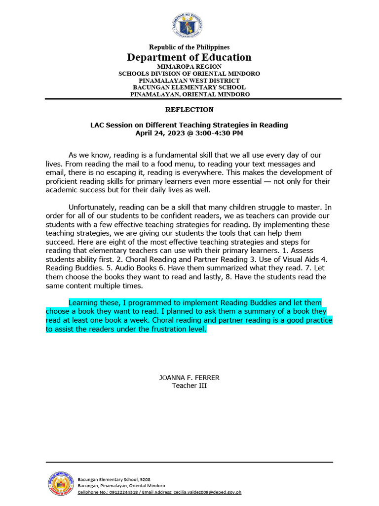 Reflection 1 | PDF | Learning | Cognitive Science