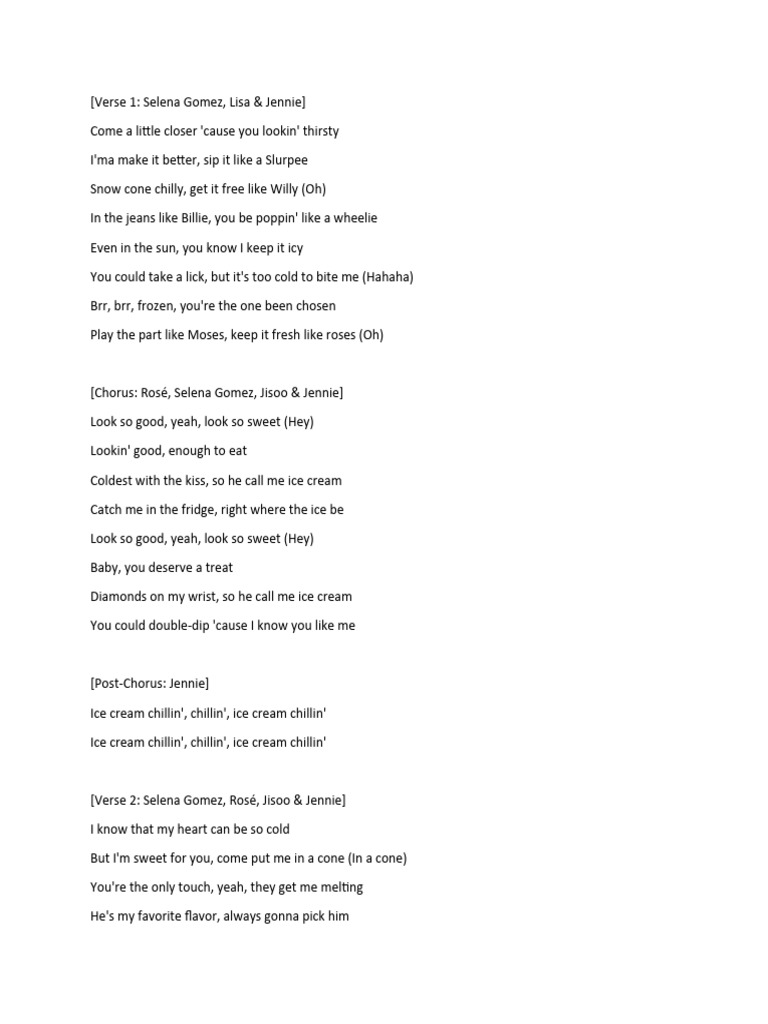 Ice Cream Lyrics | PDF | Circulatory System | Blood