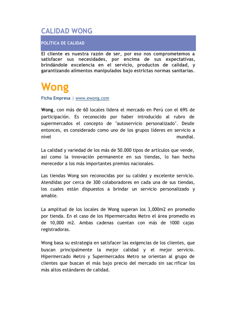 Calidad Wong | PDF