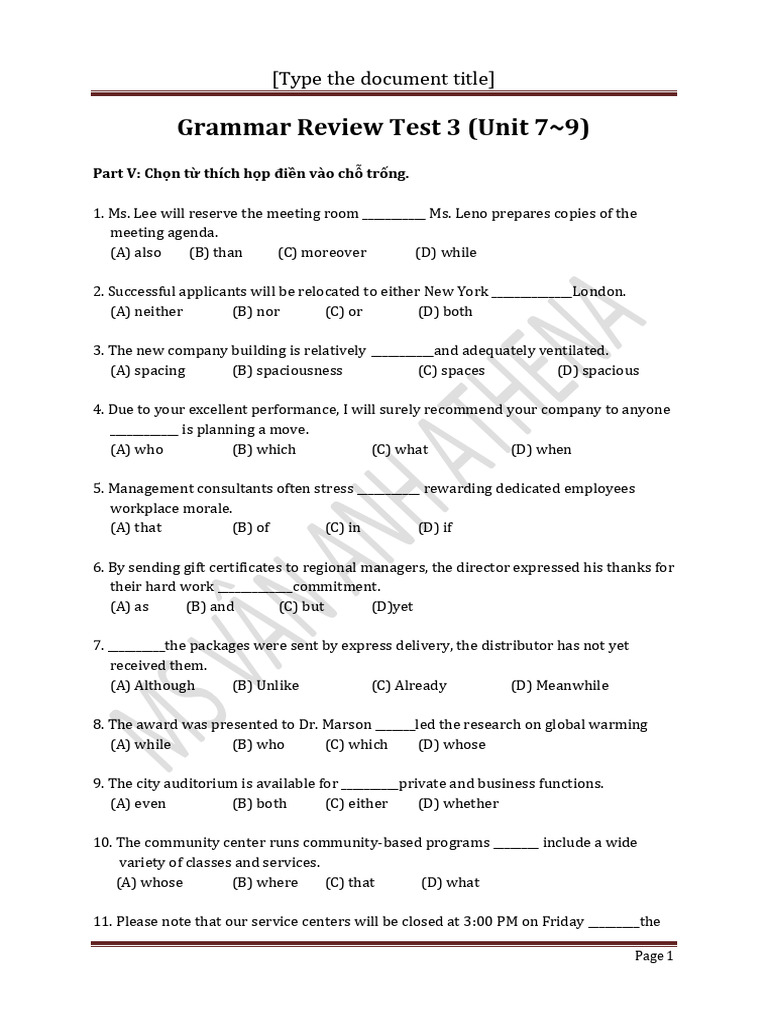 Grammar Review Test 3 | PDF
