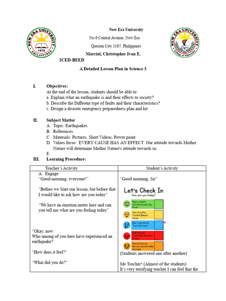 A Detailed Lesson Plan in Science 5E | PDF | Fault (Geology) | Earthquakes