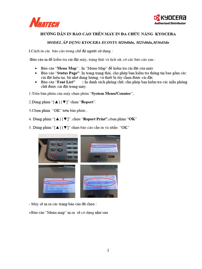 Hướng Dẫn in Báo Cáo MFP 2040,2235 KYOCERA Fix | PDF