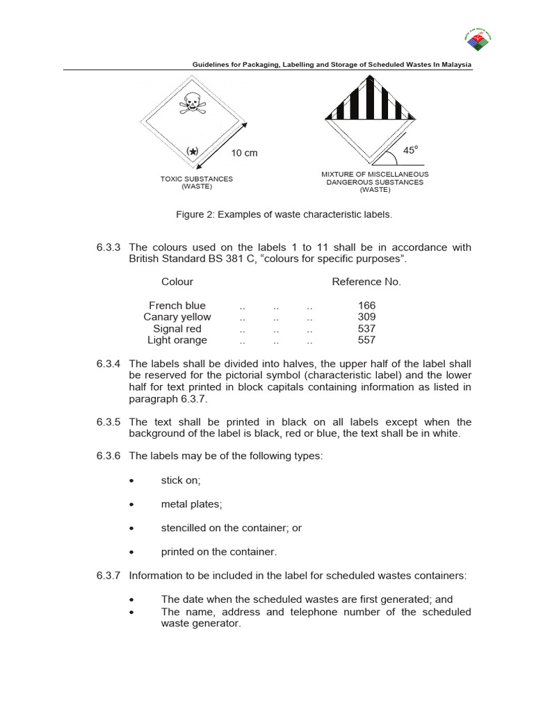 Guidelines For Packaging Labelling and Storage of Scheduled Wastes in ...
