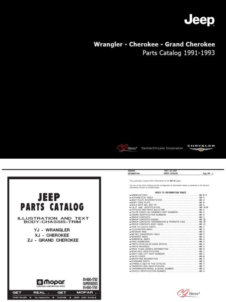 1991-1993 Jeep Parts Catalog Body-Chassis-Trim Wrangler-Cherokee-Grand ...