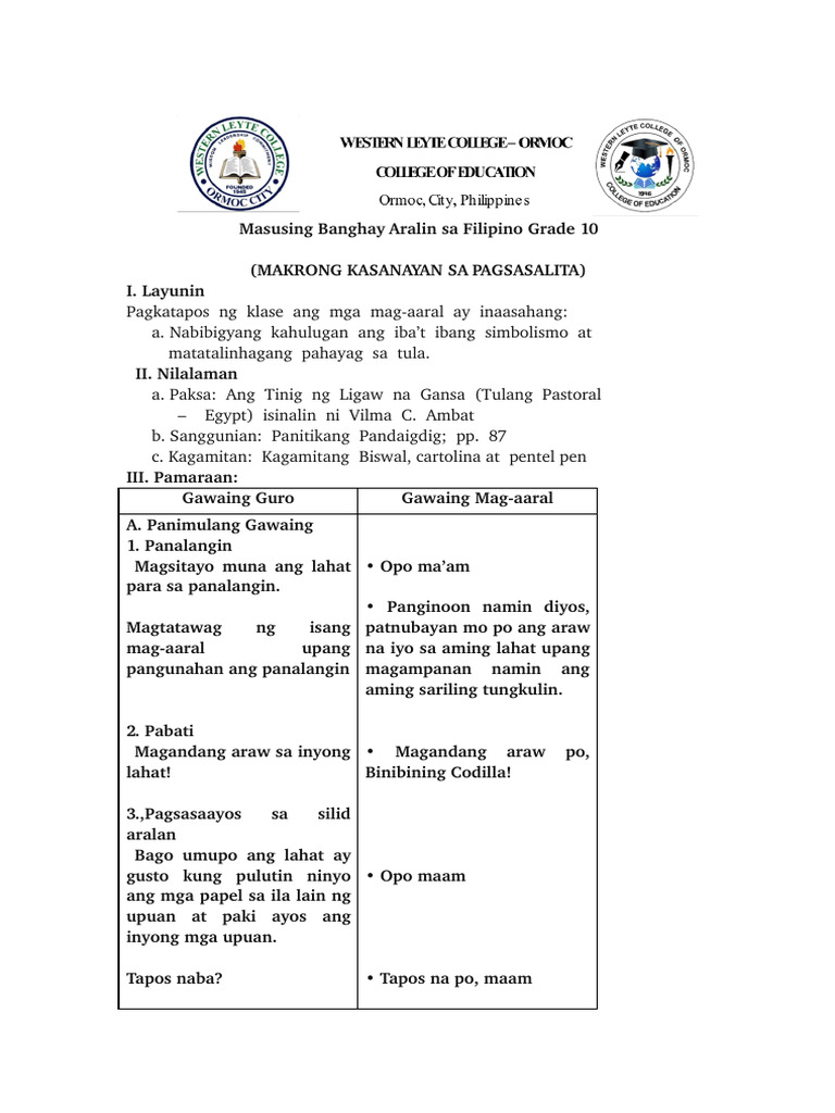 Lesson Plan Pagsasalita | PDF