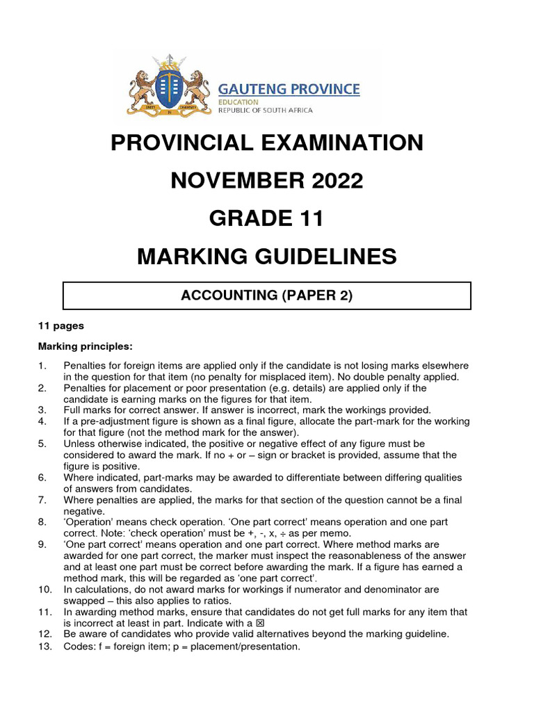 GR 11 Accounting P2 (English) November 2022 Possible Answers | PDF ...