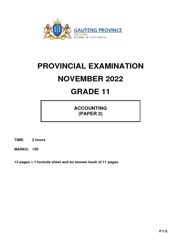 GR 11 Accounting P2 (English) November 2022 Question Paper | PDF ...