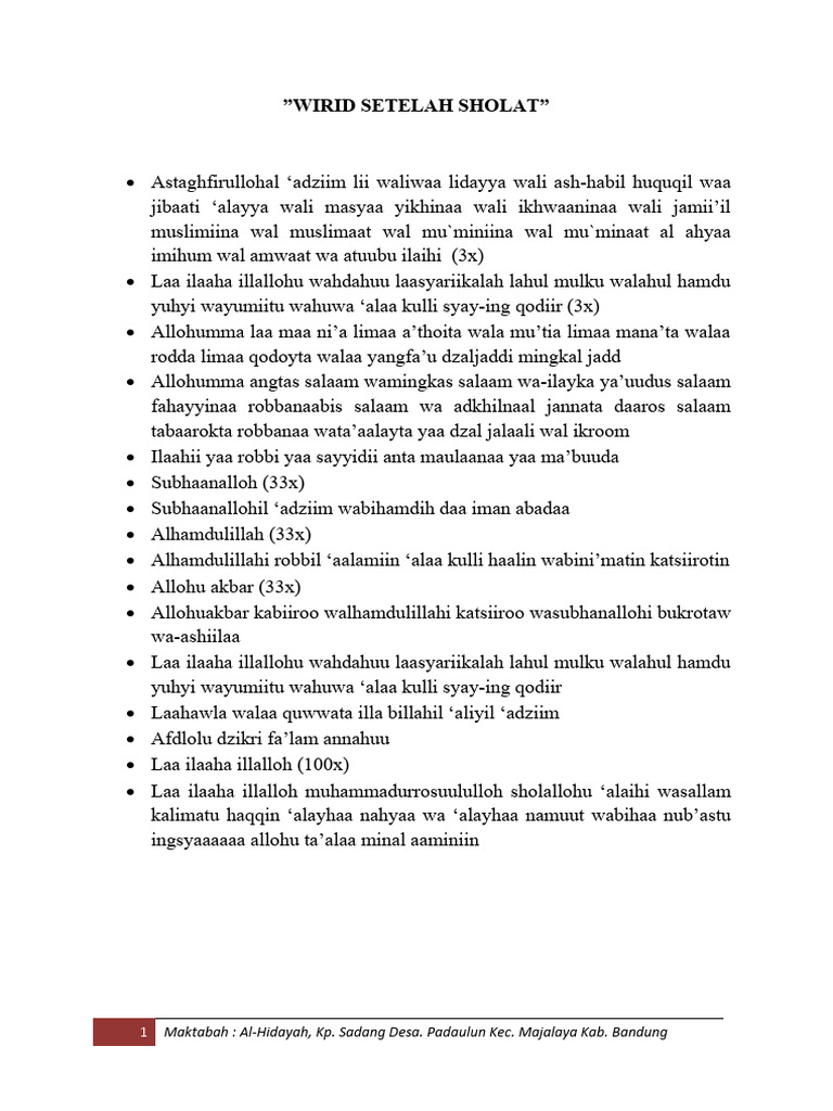 WIRID SETELAH SHOLAT | PDF