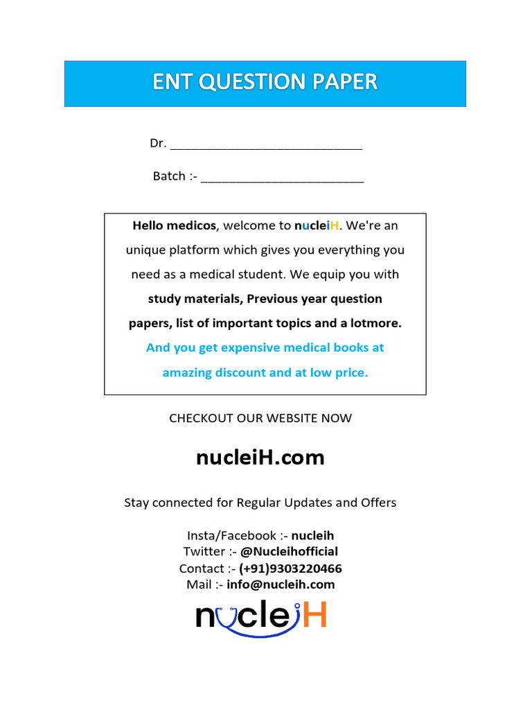 ENT Previous Year Question Papers | PDF | Diseases And Disorders ...