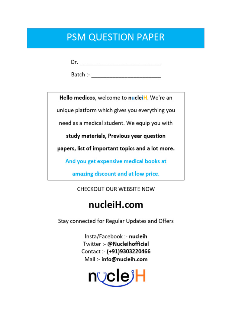 PSM Previous Year Question Papers | PDF | Public Health | Epidemiology