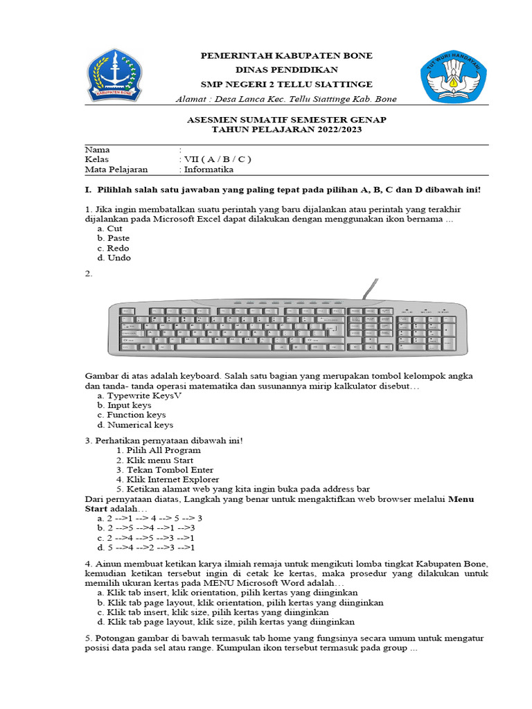 Soal Sumatif Informatika Kelas Vii | PDF