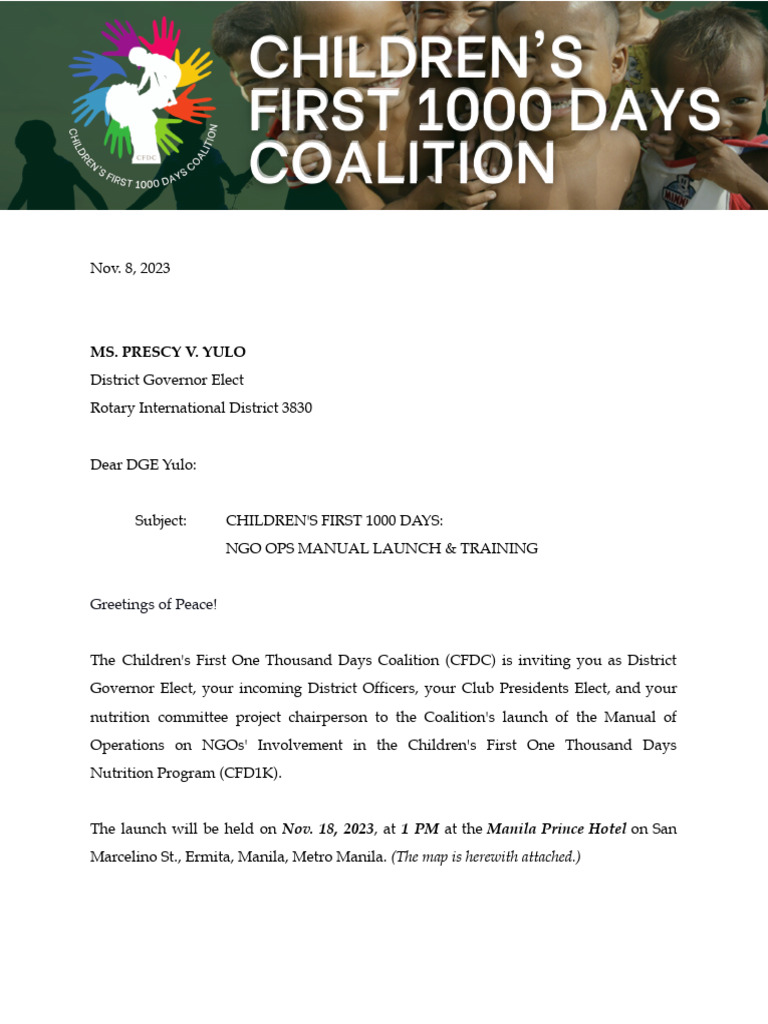 CFDC Launch Invitation Letter - MS. PRESCY V. YULO | PDF