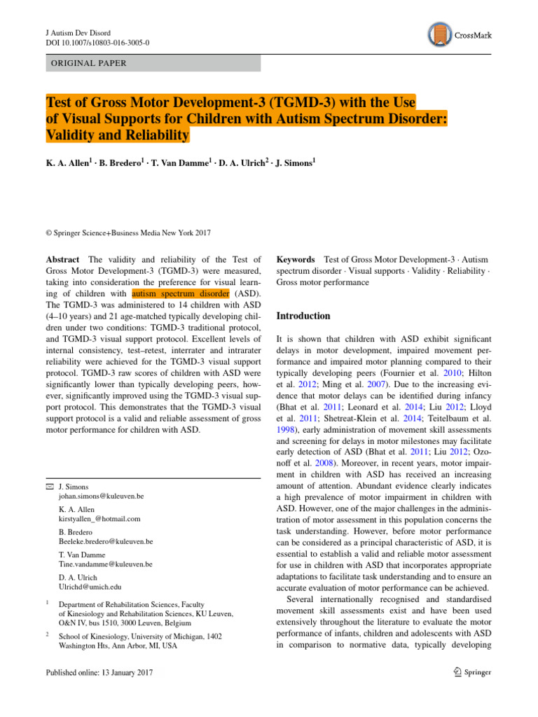 (TGMD-3) Validity and Reliability | PDF | Autism Spectrum | Cognition