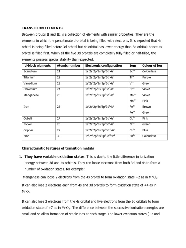 Transition Elements | PDF | Transition Metals | Ion Transition Elements | PDF | Transition Metals | Ion
