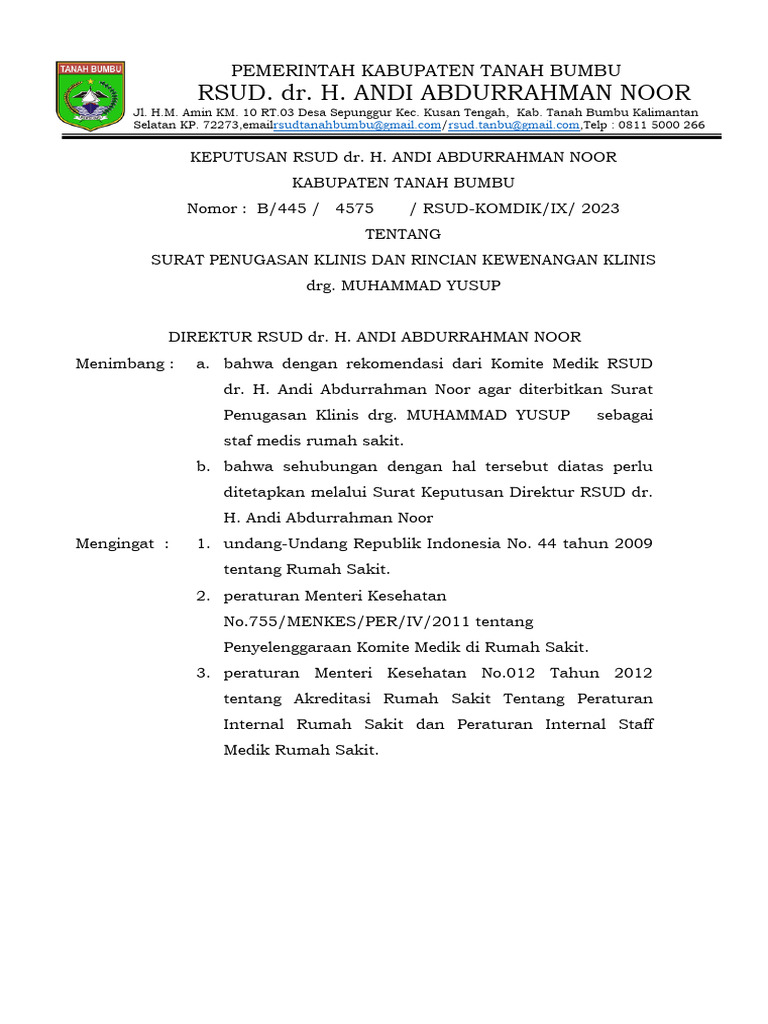 Drg. Muhammad Yusup 2023 (SPK Dan RKK) | PDF