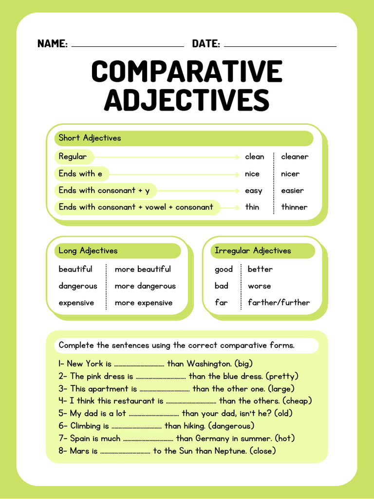 Comparative Adjectives Grammar Worksheet | PDF