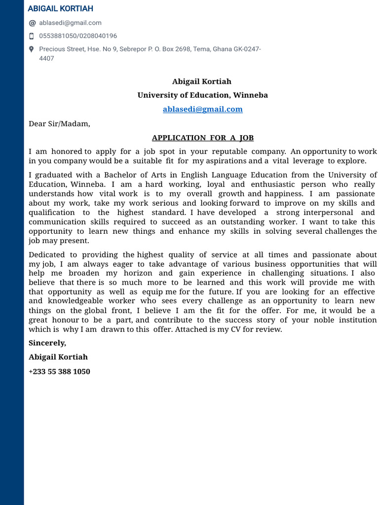 Abiis CV - Cover Letter | PDF | Learning | Cognition
