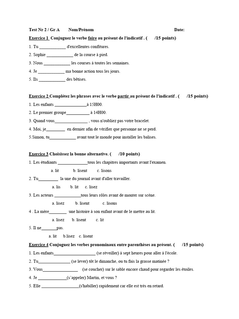 Test de conjugaison en français | PDF
