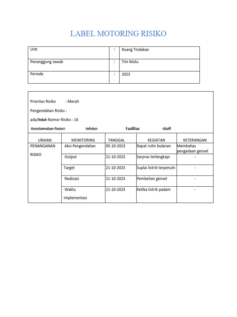 Bukti Tindak Lanjut Mitigasi Risiko | PDF