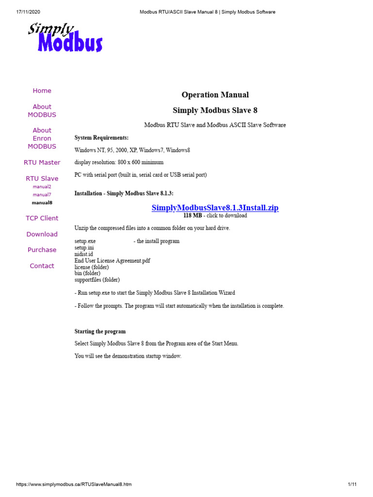 Modbus RTU - ASCII Slave Manual 8 - Simply Modbus Software | Download Free PDF | Computing ...