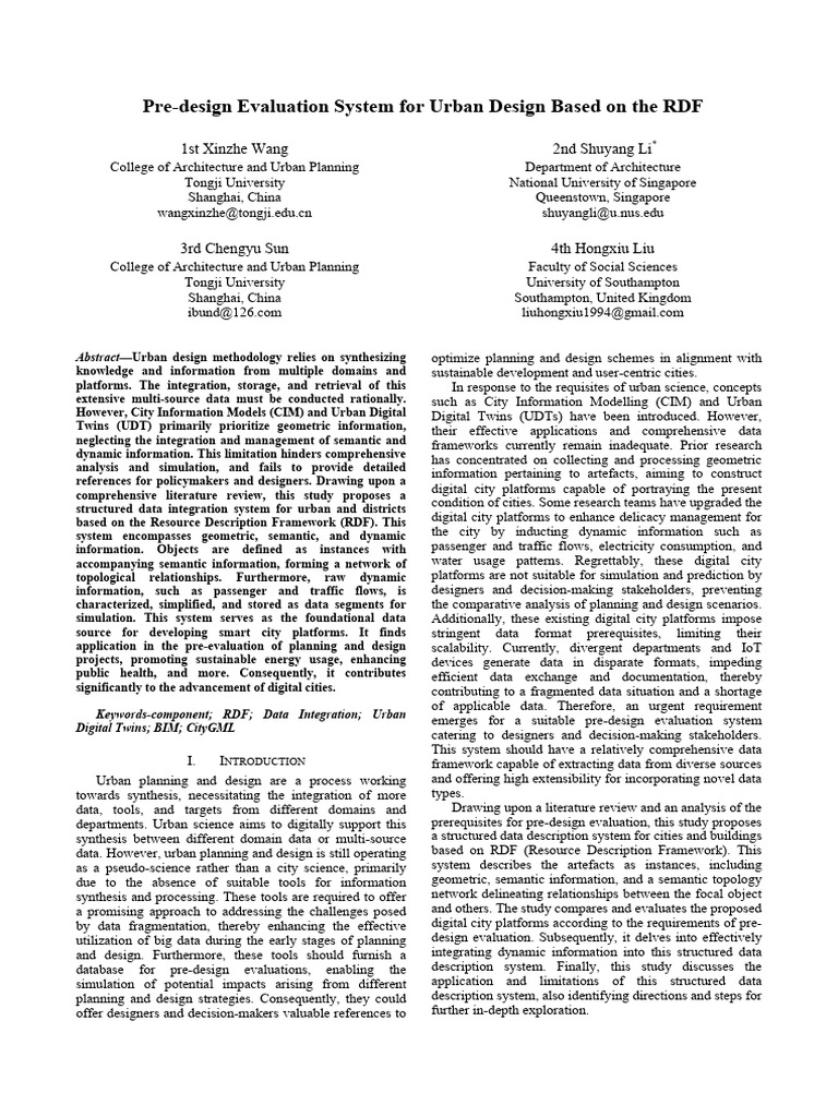 Pre-Design Evaluation System For Urban Design Based On The RDF | PDF