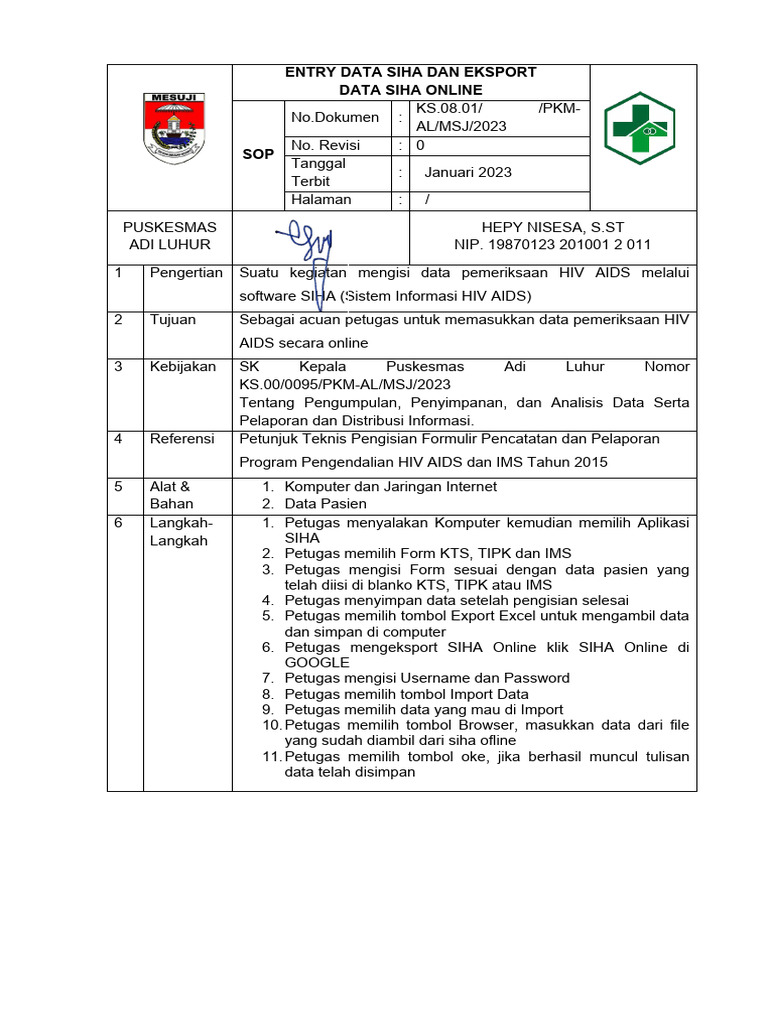 Sop Entry Data Aplikasi Siha | PDF