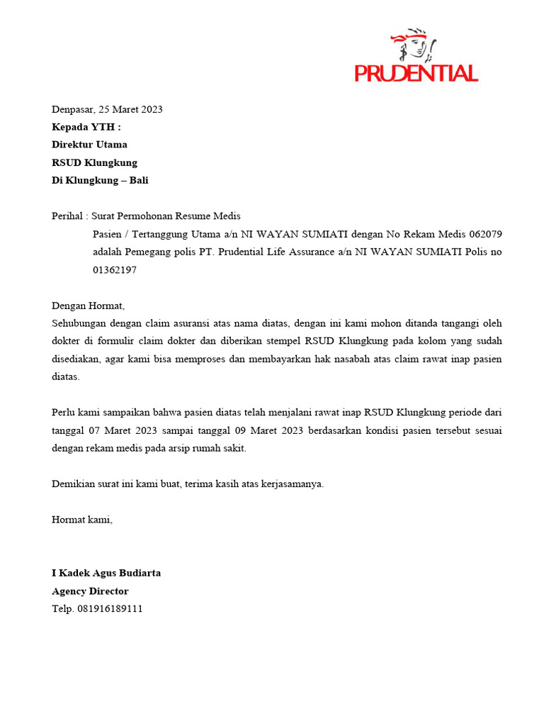 Surat Tembusan Ke Direktur RSUD KLUNGKUNG (SUMIATI) | PDF | Kesehatan ...