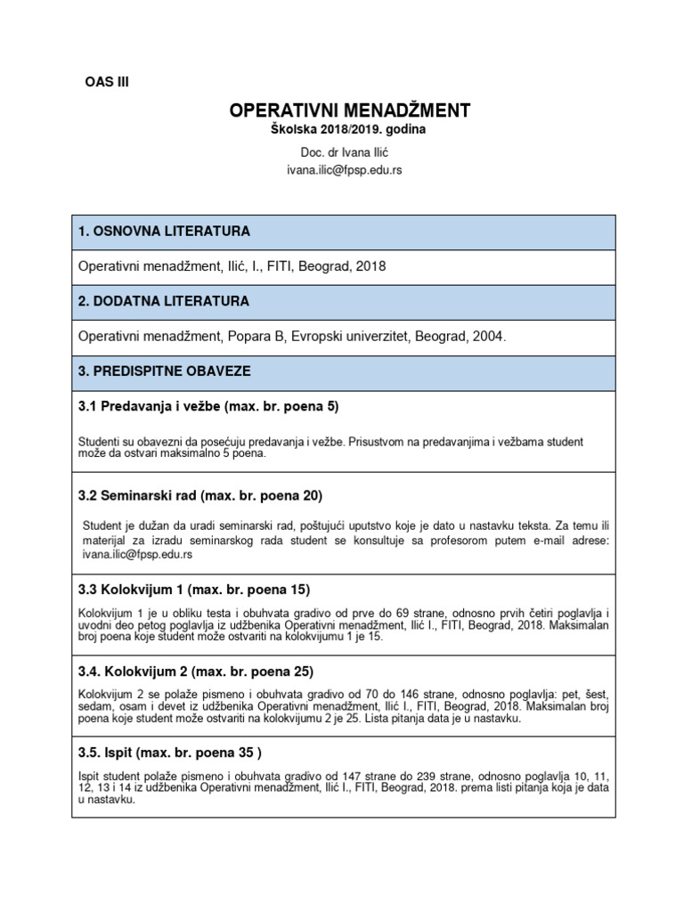 FITI-operativni Menadzment - Ispit. Pitanja I Seminarski Radovi Za 2018-19 | PDF