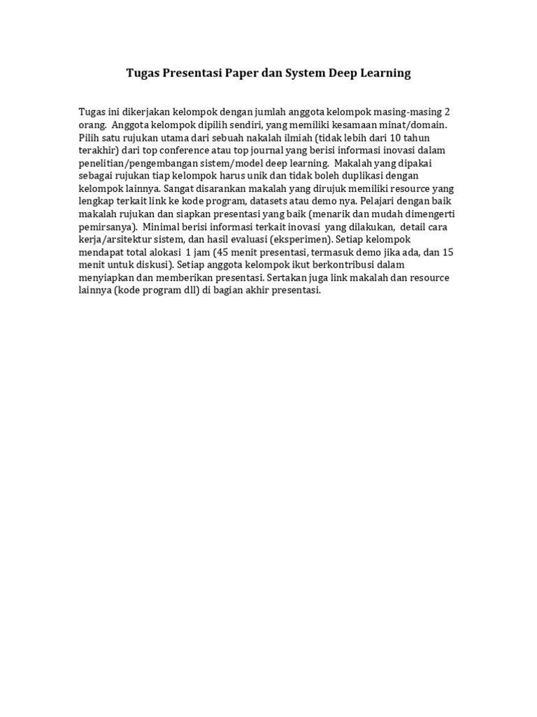 Tugas Presentasi Paper Dan System Deep Learning | PDF