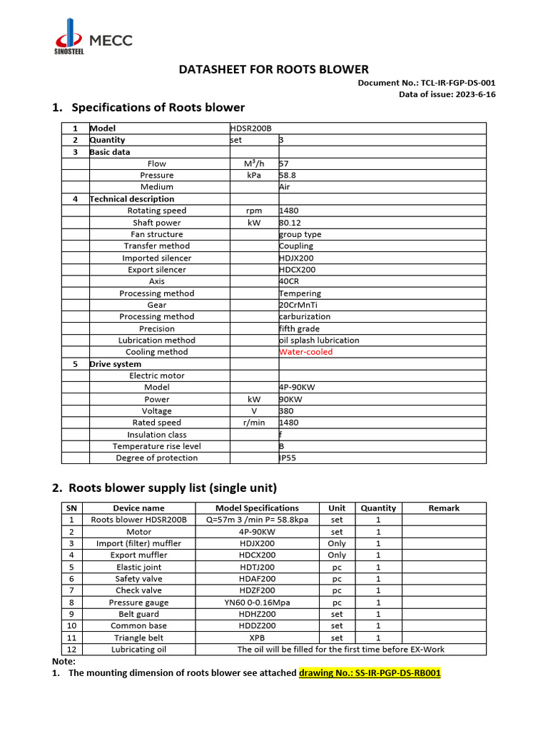 TCL-IR-FGP-DS-001-Datasheet For Roots Blower-20230616 | PDF | Machines ...
