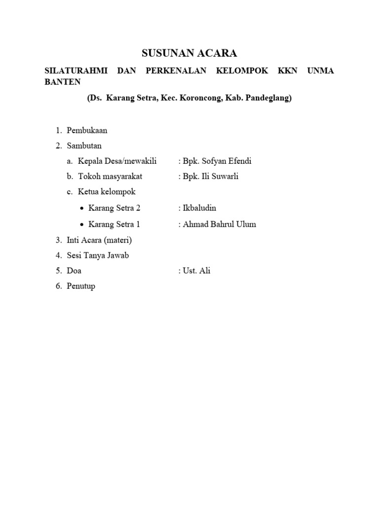 Susunan Acara KKN | PDF