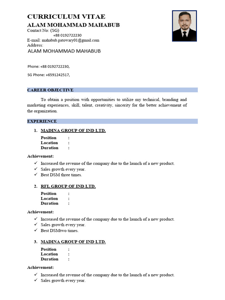 CV Format Sample | PDF