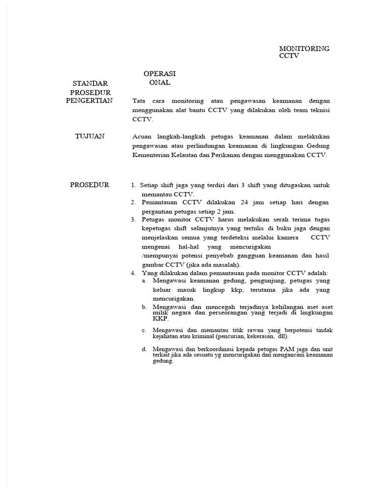 Sop Monitoring Cctv | PDF
