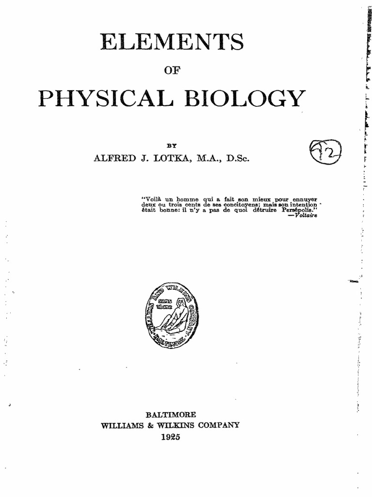 Alfred J Lotka - Elements of Physical Biology-Dover Publications (1956 ...