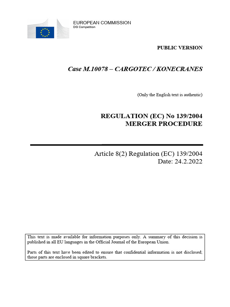 Konecranes-Cargotec Merger Decision | PDF | Crane (Machine) | Mergers ...