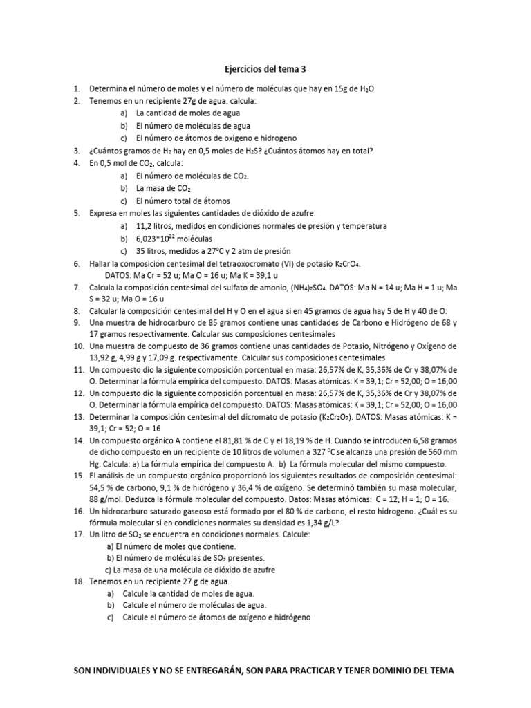 Ejercicios Tema 3 | PDF | Ácido clorhídrico | Ácido