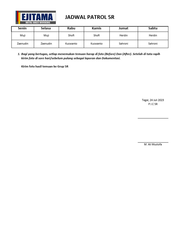Jadwal Patrol 5R | PDF