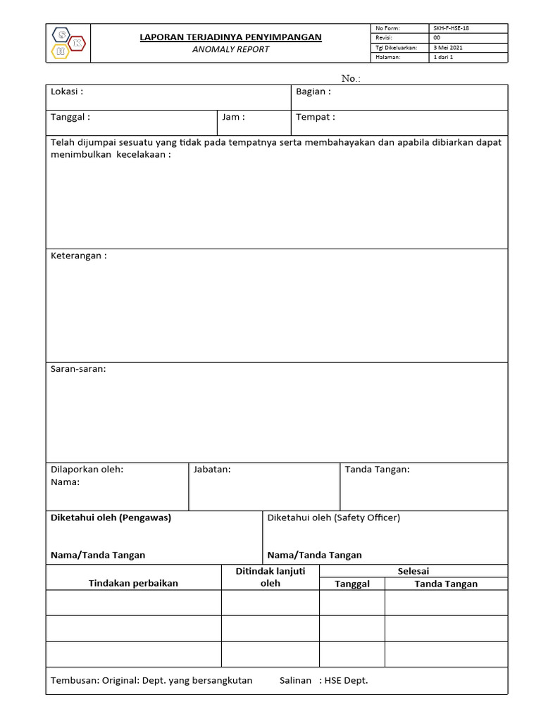 SKH-F-HSE-18 Laporan Anomaly | PDF