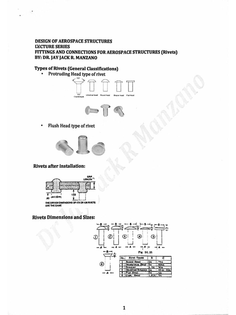 Fittings and Connections For Aerospace Structures Rivets | PDF