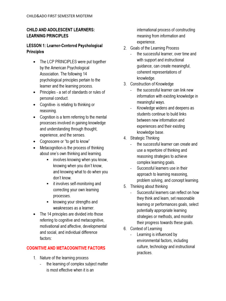 Childado Midterm Firstsem-Reviewer | PDF | Cognitive Development | Learning