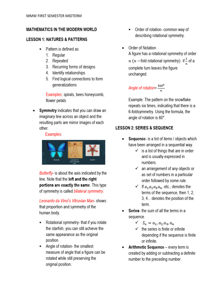 MMW Midterm Firstsem-Reviewer | PDF | Set (Mathematics) | Average