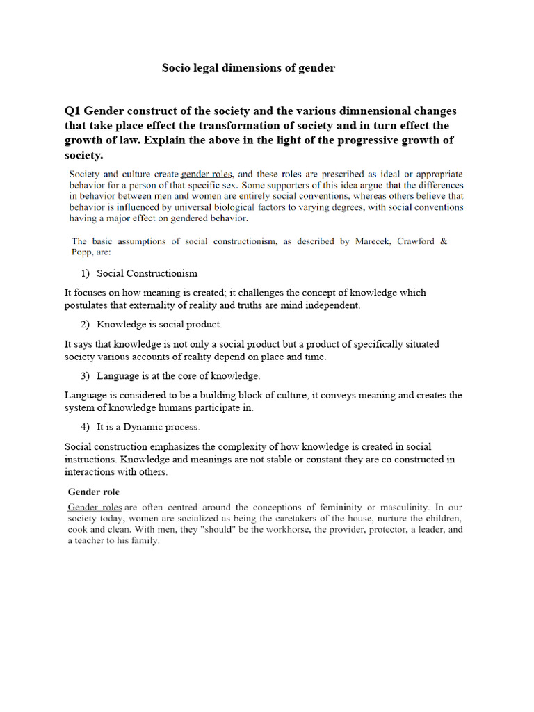 Socio Legal Dimensions of Gender | PDF | Gender Studies | Gender