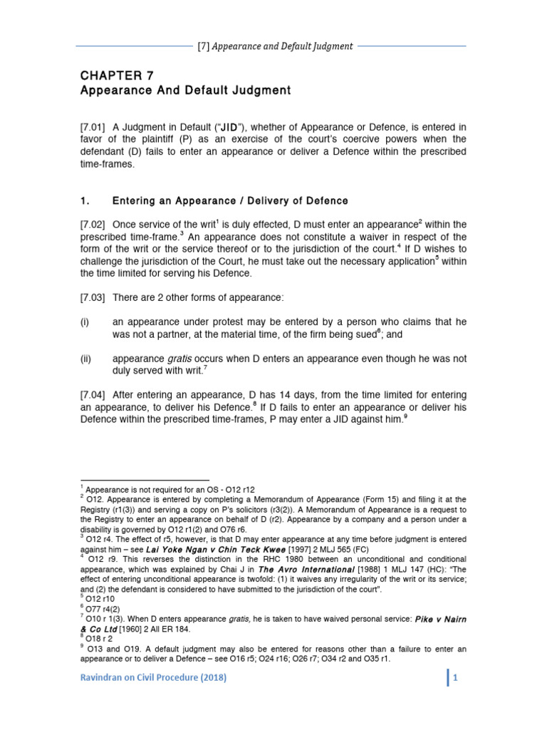 Chap 7 Appearance And Default Judgment Pdf Judgment Law